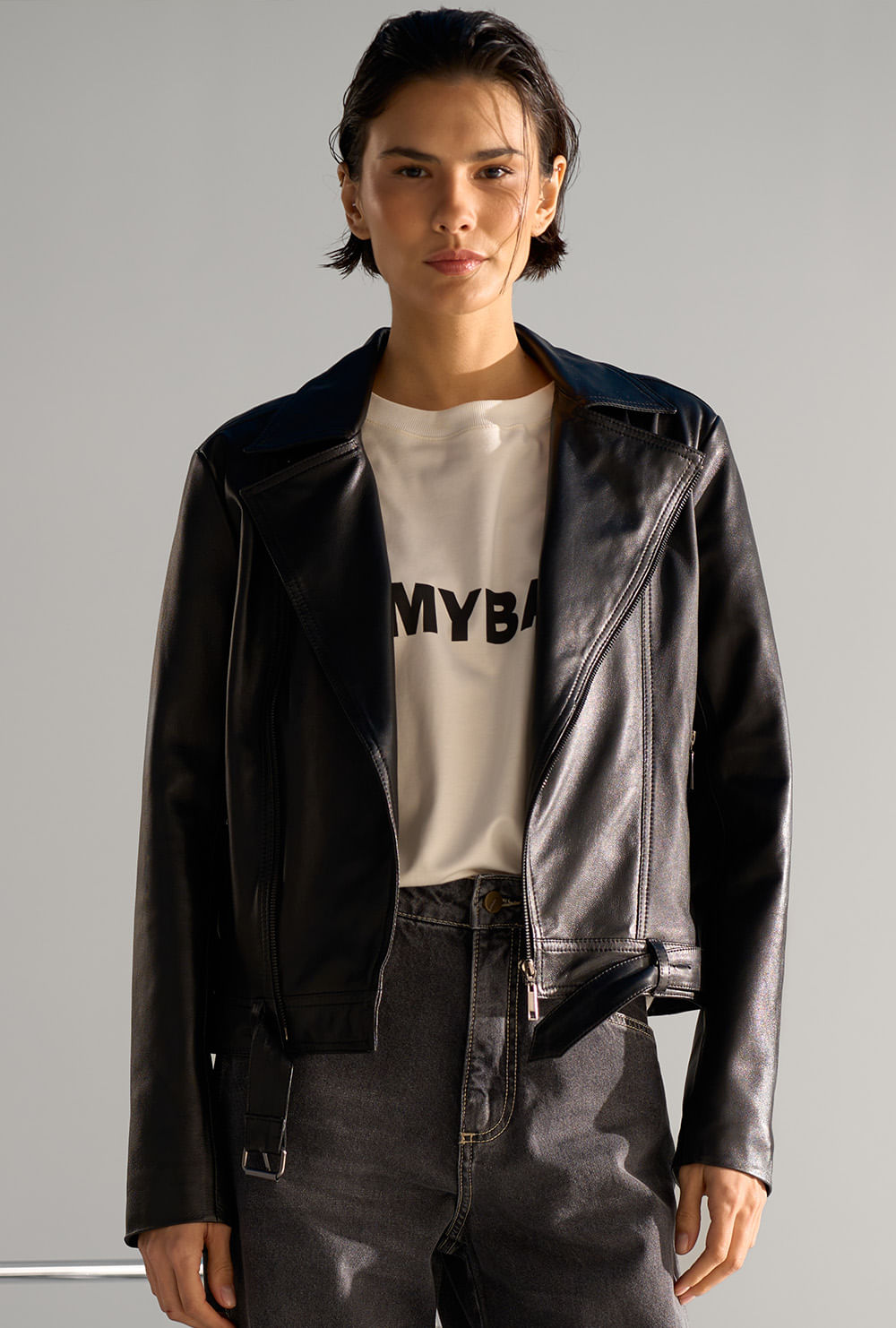 Jaqueta de Couro Pelica Pizzoc Preta - MyBasic